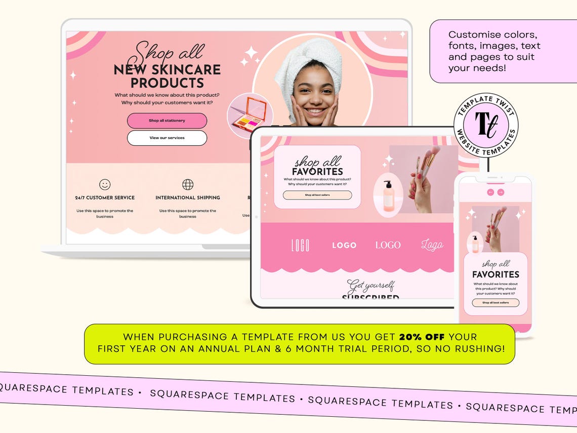 Peach Website, Squarespace, Squarespace Theme, Pink Website, Website ...