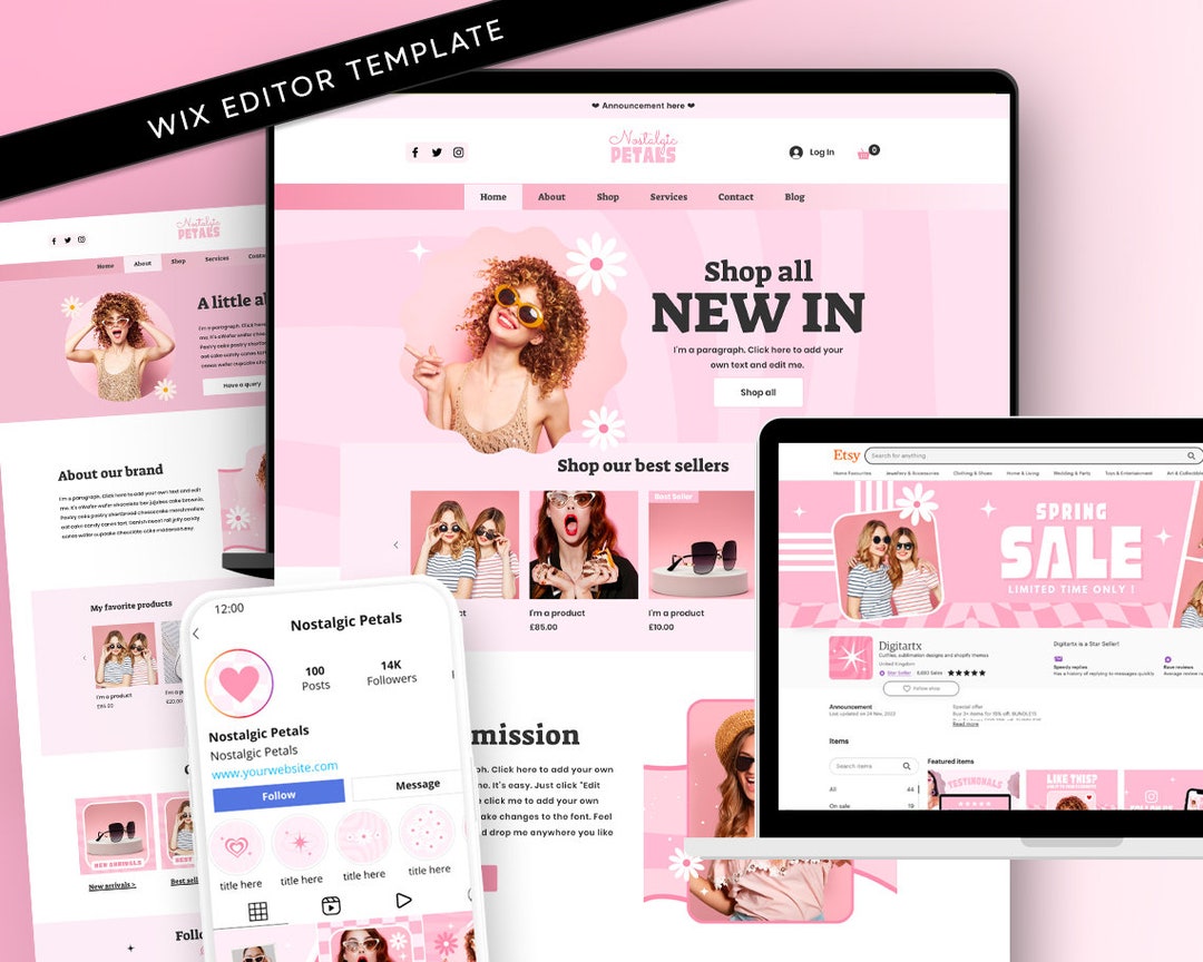 Wix Template Retro, Online Store, Wix Shop, Online Shop, Pink Wix ...