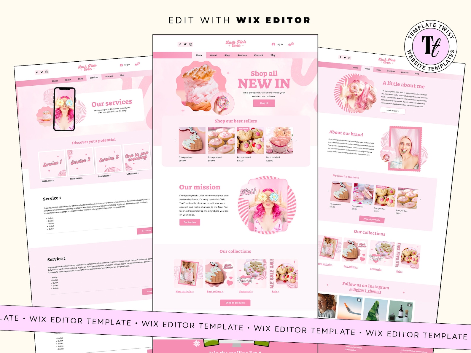 Pink Cake Website, Website Templates, Girl Web Design, Wix Template ...