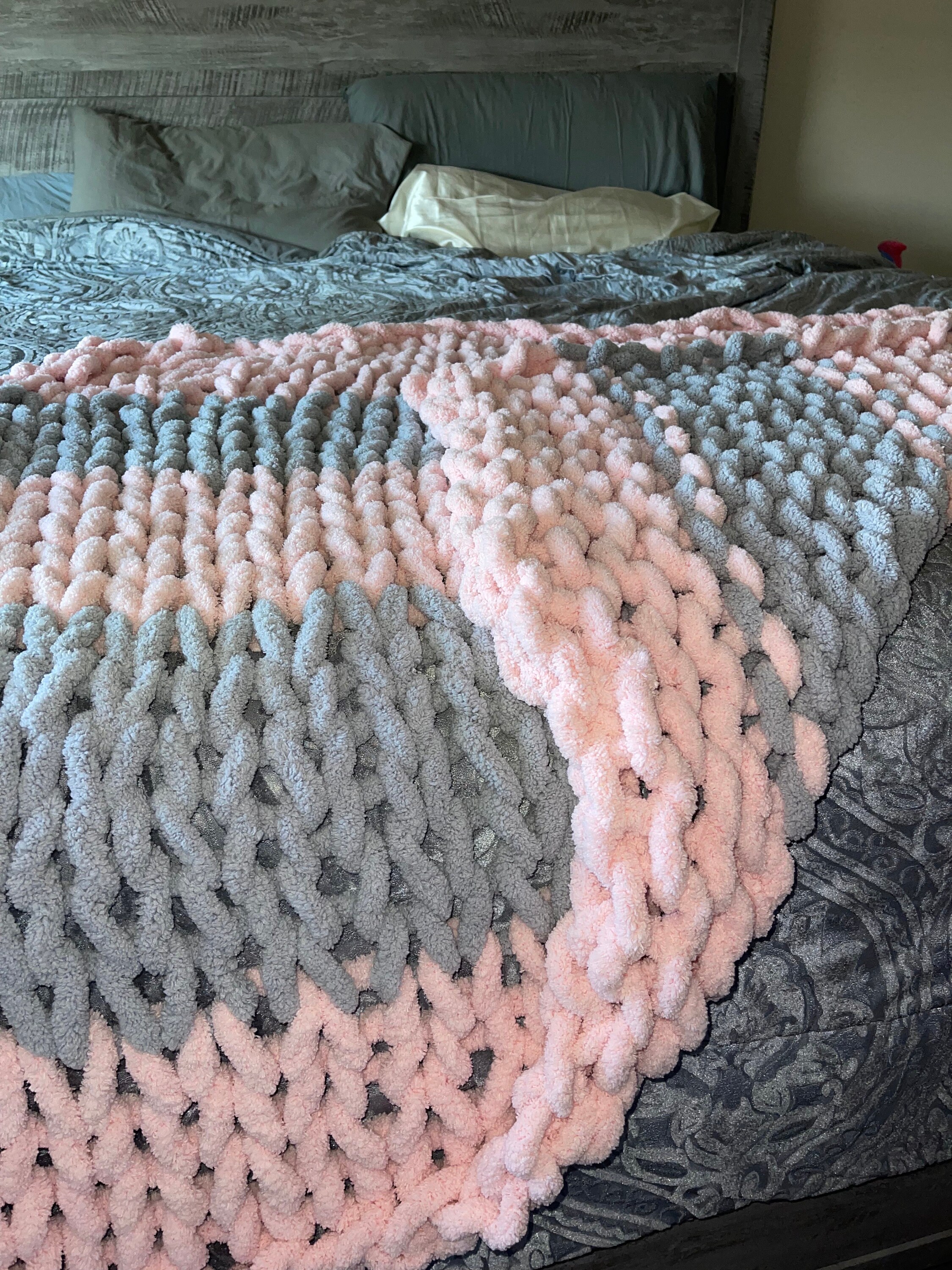 Chunky Knit 2 Color Striped Blanket - Etsy