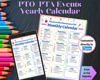 EDITABLE PTO Yearly Calendar of Events PTO Calendar of School Events ...
