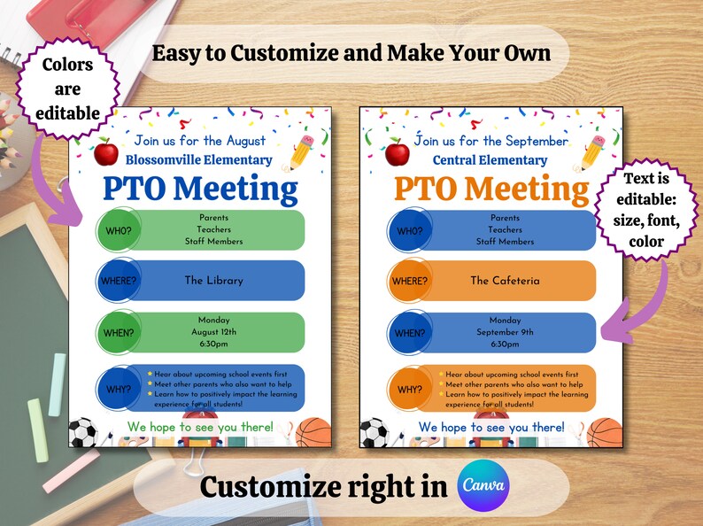 PTO PTA Meeting Flyer Template, Editable PTA Flyer Template, Instant ...