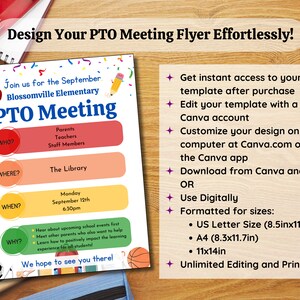 PTO PTA Meeting Flyer Template, Editable PTA Flyer Template, Instant ...