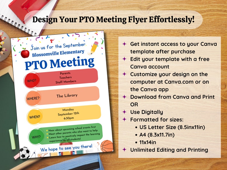 PTO PTA Meeting Flyer Template, Editable PTA Flyer Template, Instant ...