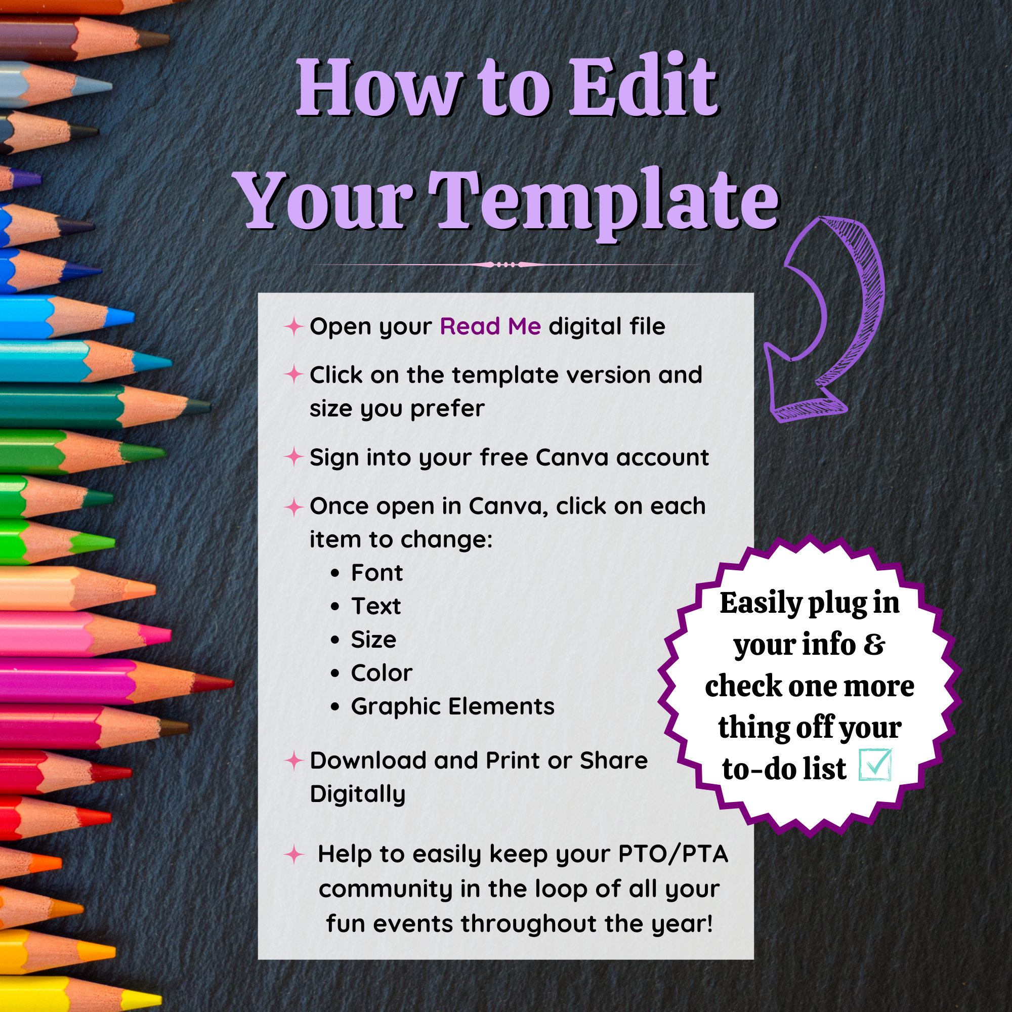 PTO Calendar of Events Yearly Template - Editable PTA Calendar of ...