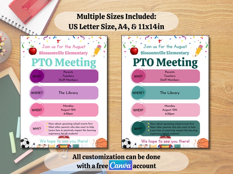 PTO PTA Meeting Flyer Template, Editable PTA Flyer Template, Instant Digital Download, Printable ...