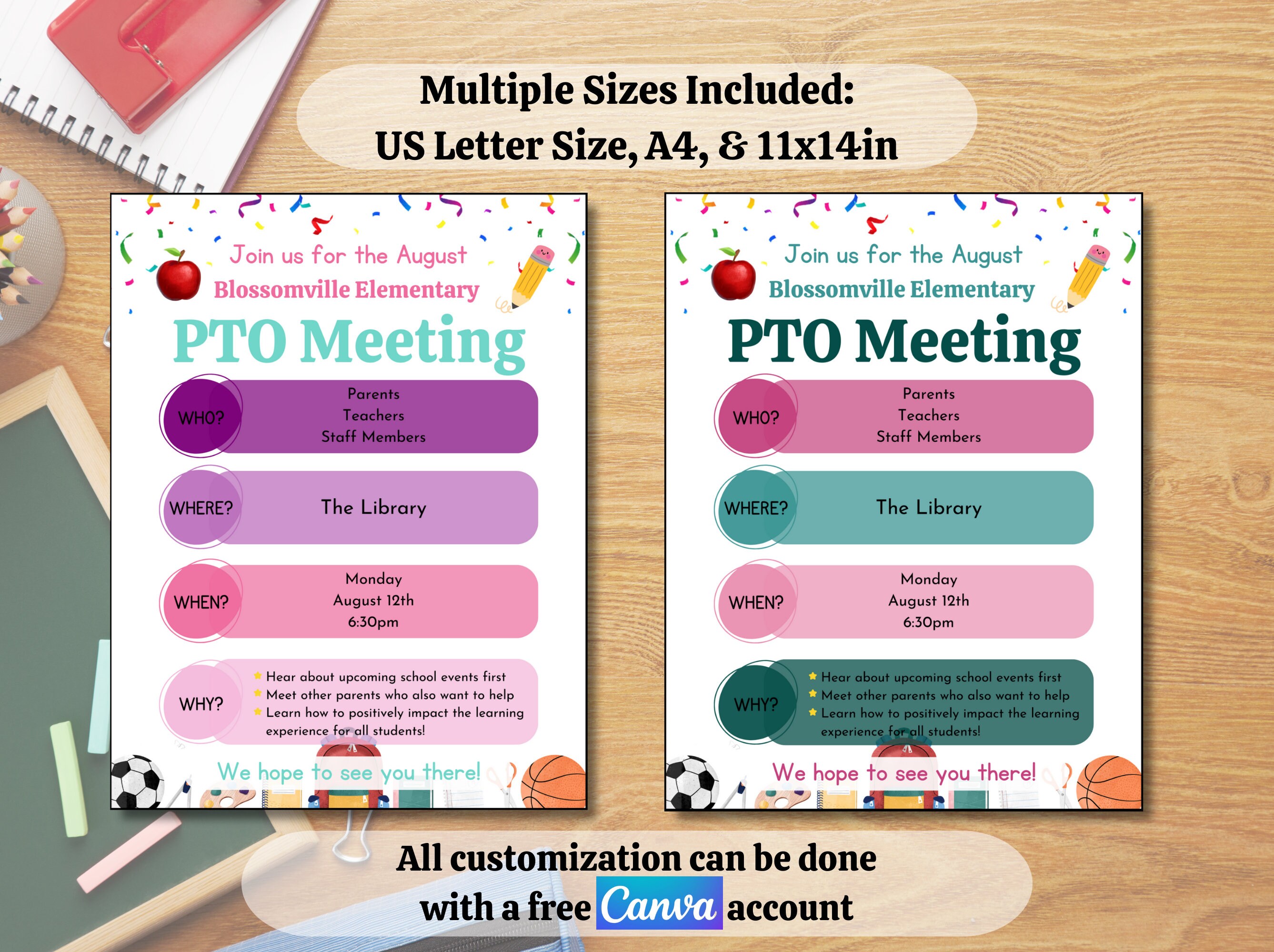 PTO PTA Meeting Flyer Template, Editable PTA Flyer Template, Instant ...