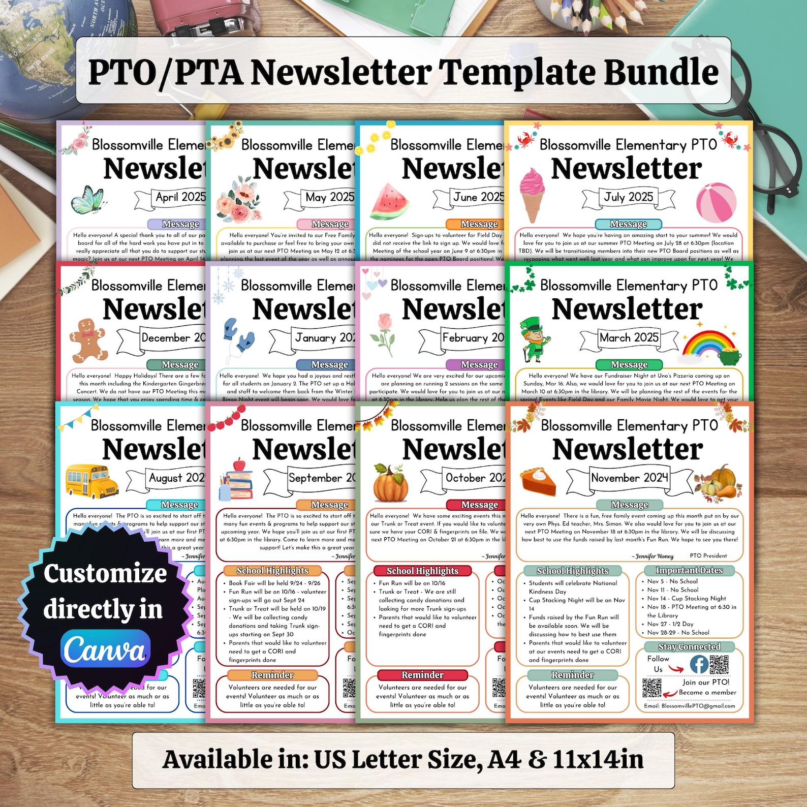 PTO PTA Newsletter Template, Editable Monthly Seasonal Pto Newsletter ...