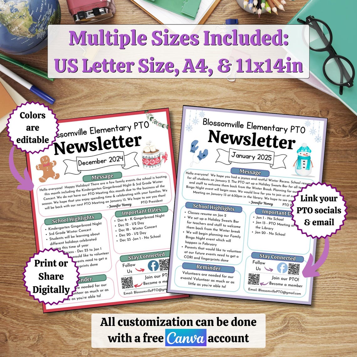 PTO PTA Newsletter Template, Editable Monthly Seasonal Pto Newsletter ...