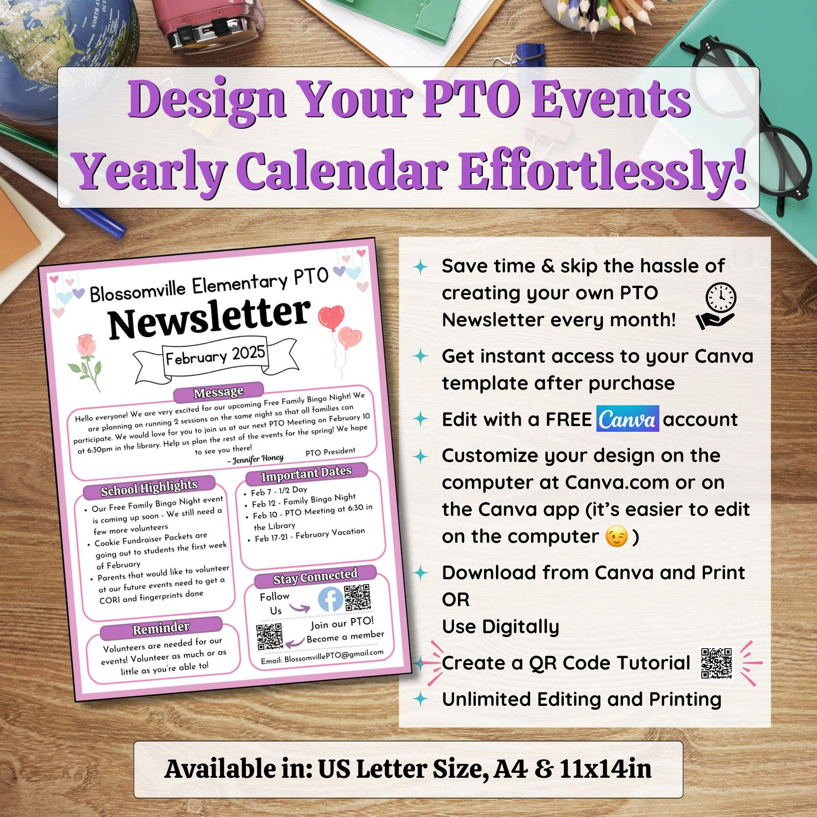 PTO PTA Newsletter Template, Editable Monthly Seasonal Pto Newsletter ...