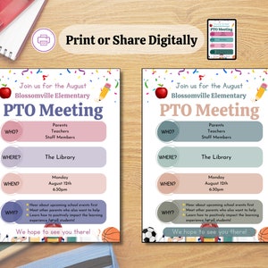 PTO PTA Meeting Flyer Template, Editable PTA Flyer Template, Instant ...