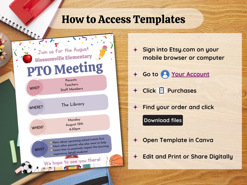 PTO PTA Meeting Flyer Template, Editable PTA Flyer Template, Instant ...