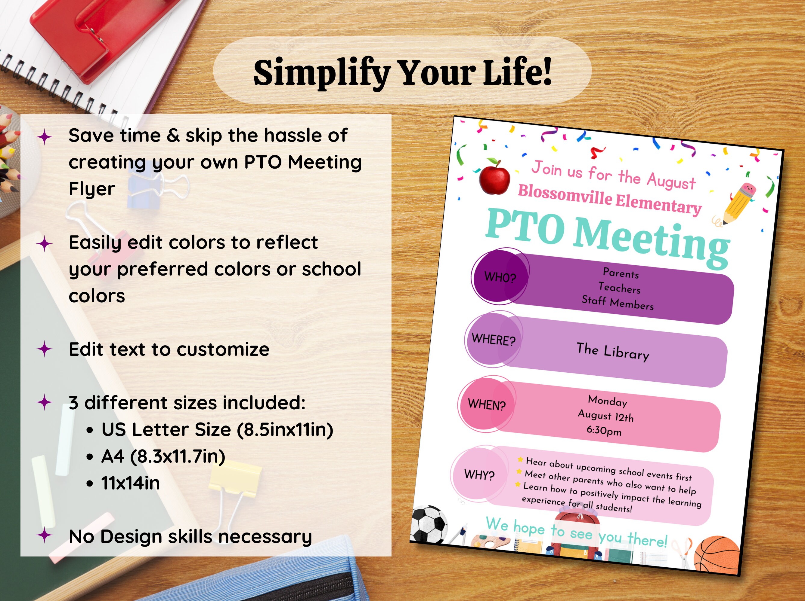 PTO PTA Meeting Flyer Template, Editable PTA Flyer Template, Instant ...