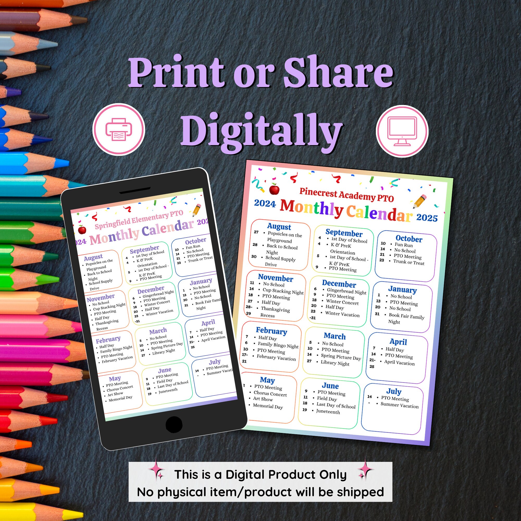 PTO Calendar of Events Yearly Template - Editable PTA Calendar of ...