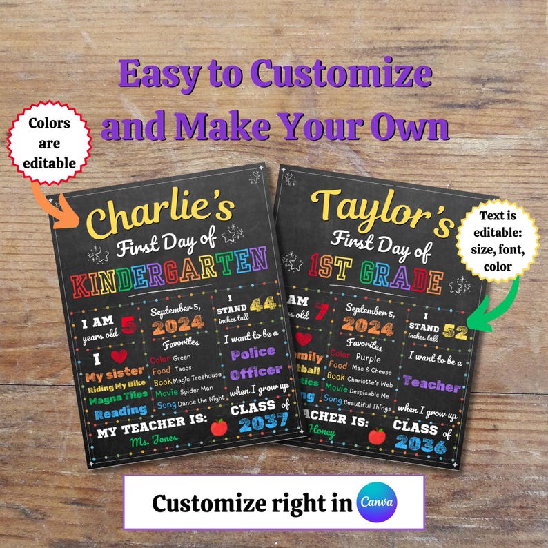 First Day of School Sign Printables Back to School Sign, Editable ...