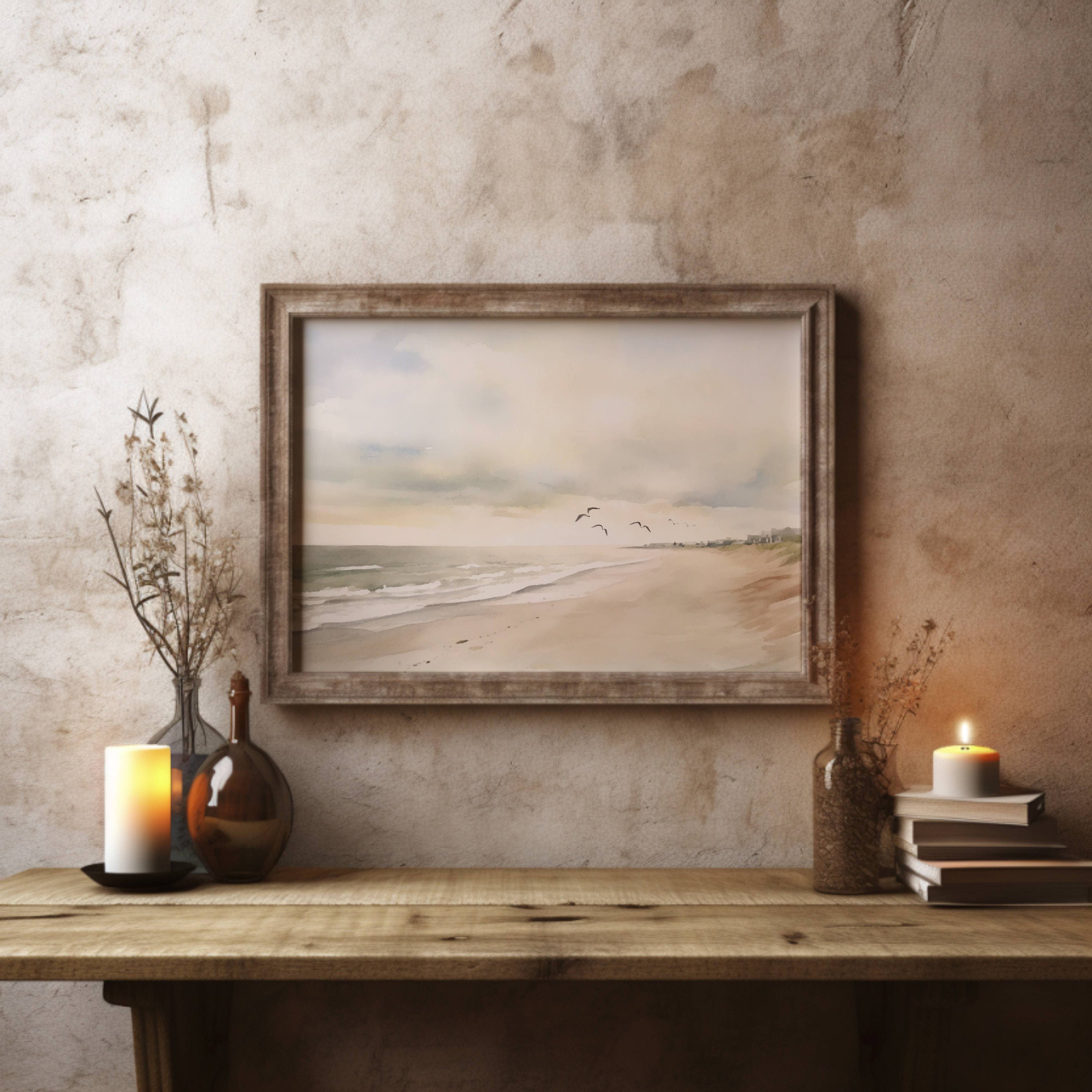 Neutral Coastal Painting, Jenness Beach Printable Wall Art, Warm ...