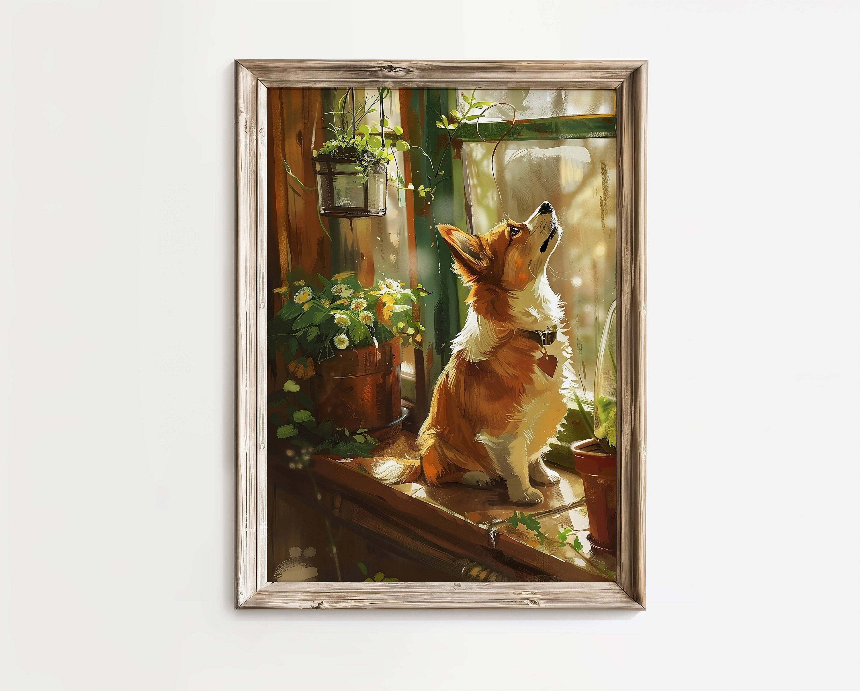 Printable Corgi in Window Wall Art, Spring Decor, Digital Download ...