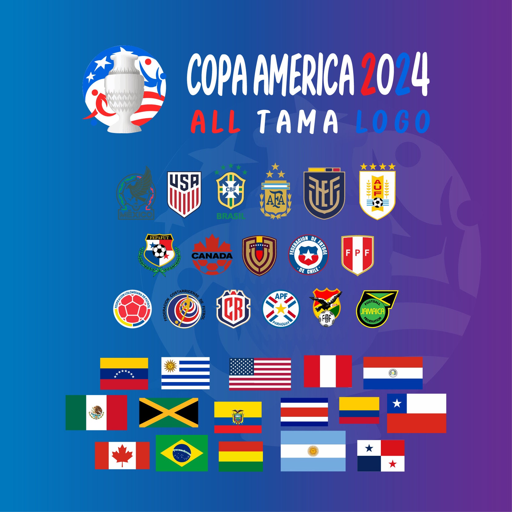 Copa América 2024 Team Logo complete / PNG / Ai / SVG / EPS Cricut ...