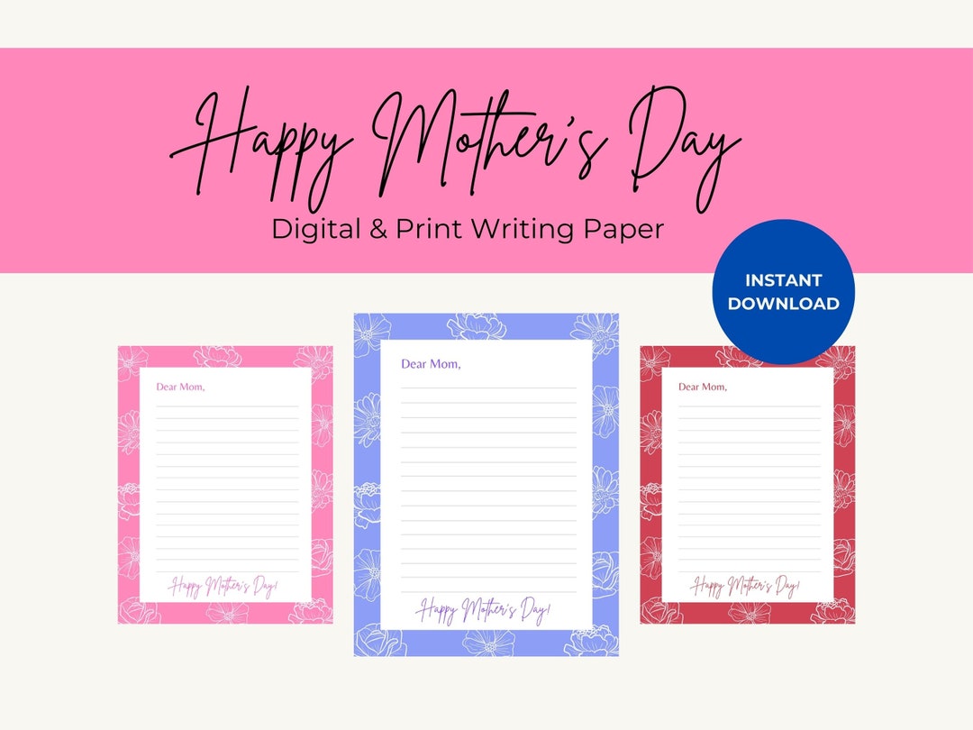 Mother's Day Writing Digital & Printable, Dear Mom Letter Stationery ...