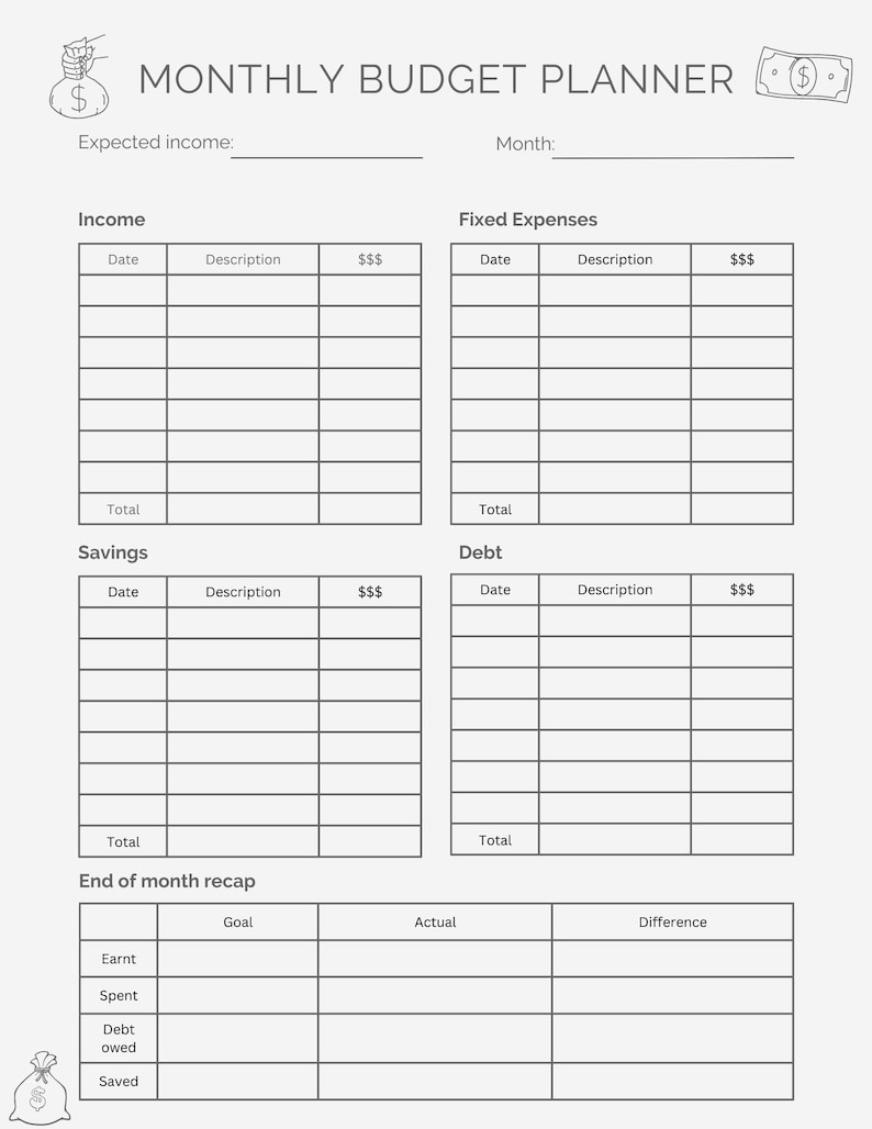 Monthly Budget Planner - Etsy