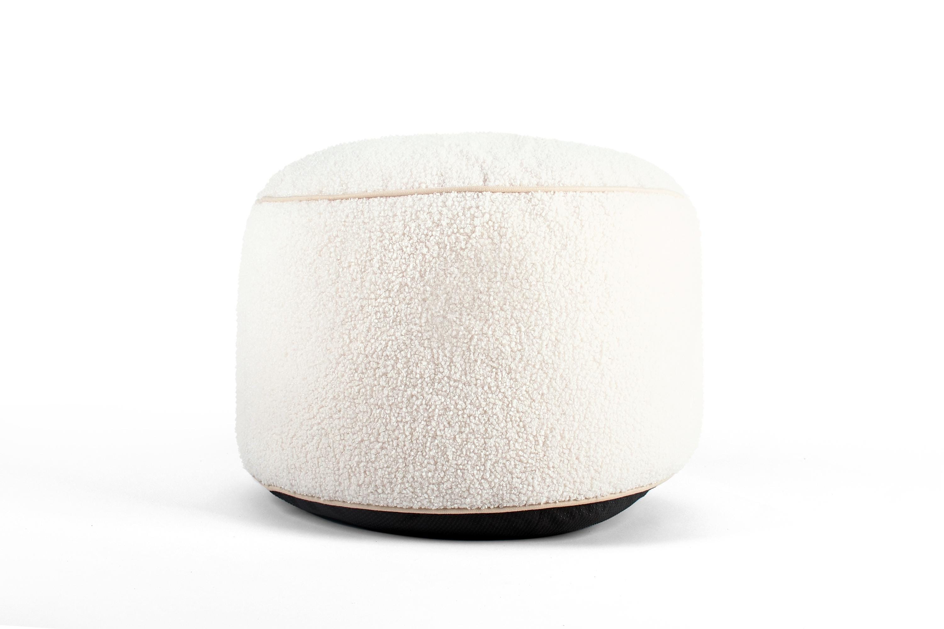 Cream Teddy Boucle Round Footstool Ottoman: Living Room Pouffe (45cm ...