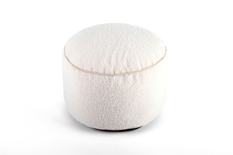 Cream Teddy Boucle Round Footstool Ottoman: Living Room Pouffe (45cm ...