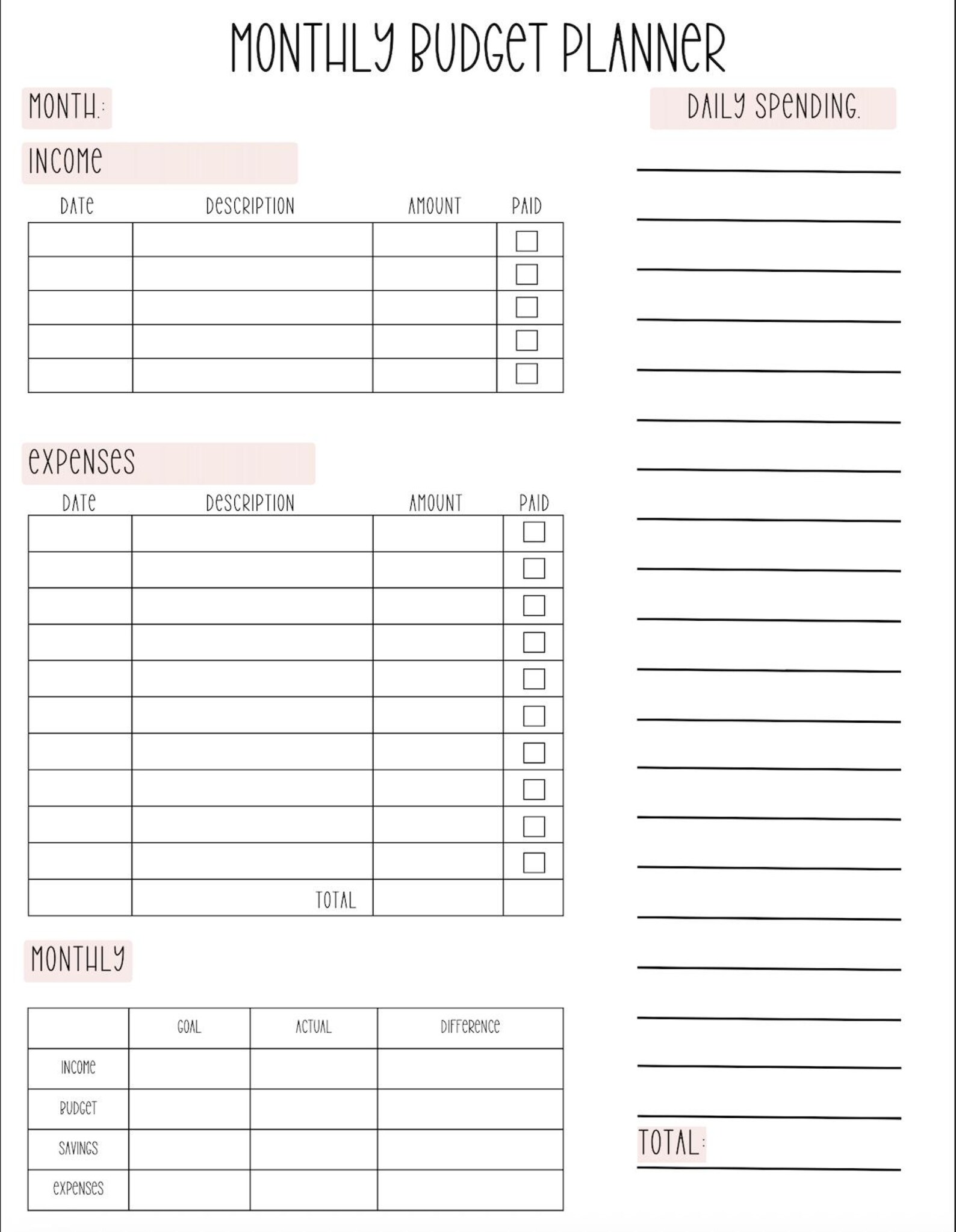 Monthly Budget Planner - Etsy