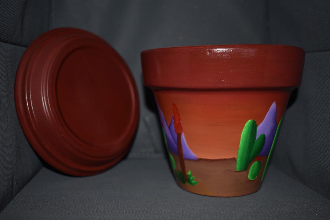 Hand Painted Dark Red Desert Sunset Terracotta Pot - Etsy