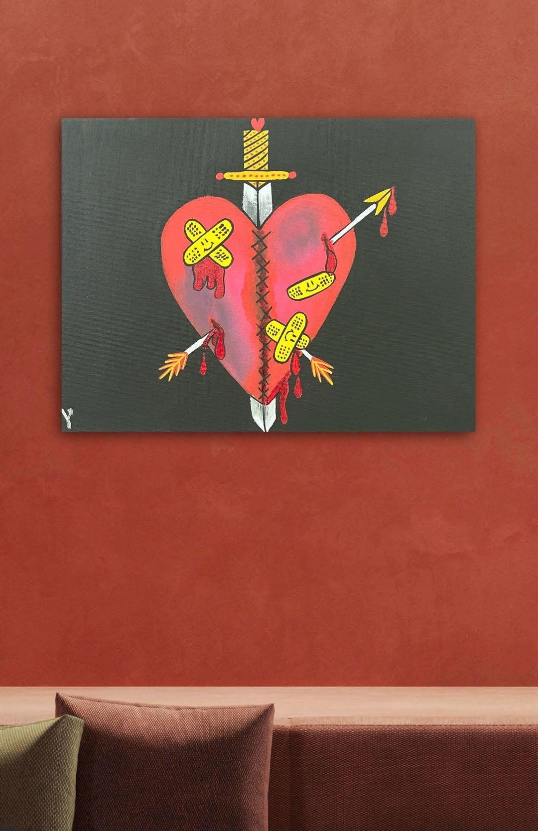 Hand Painted Broken Heart Canvas Art - Etsy
