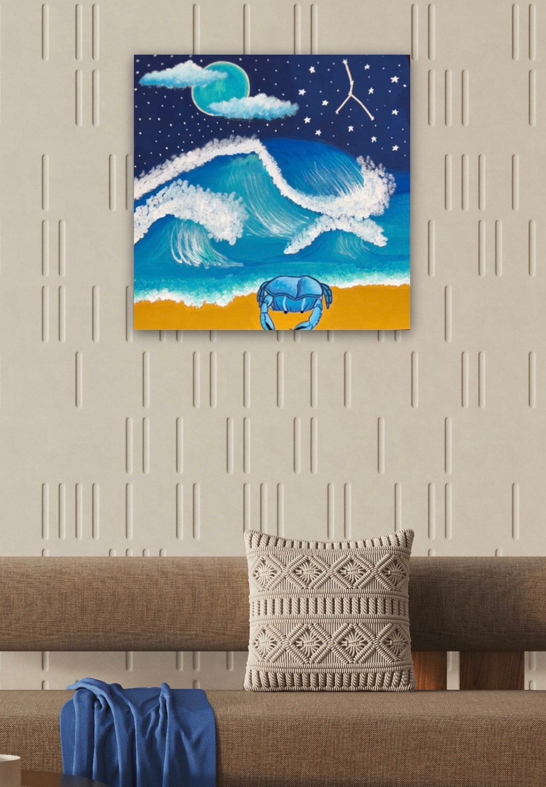 Hand Painted Crab Ocean Astrology Canvas Art - Etsy