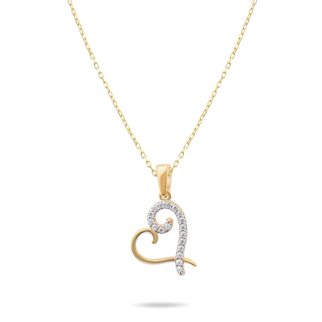 9ct Gold Heart Pendant Necklace With Cubic Zirconia 42cm Chain Included ...