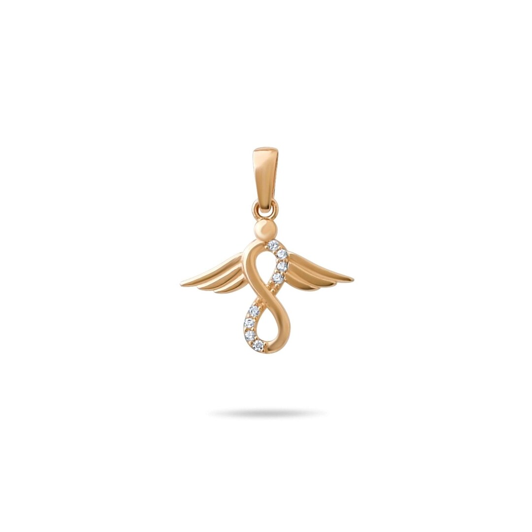 14ct Gold Infinity Angel Wings Pendant With Cubic Zirconia Symbol of ...