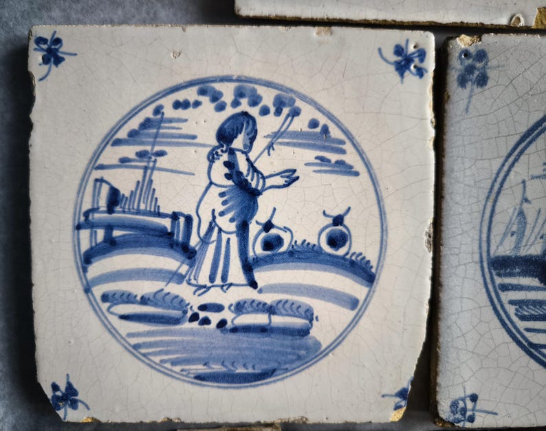 Antique 18th Century Delft Tile Blue and White Tiles Dutch Pottery ...