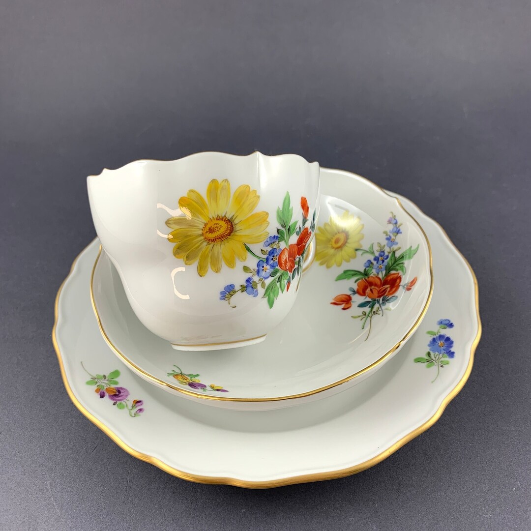 Meissen Coffee Set Blue Crossed Swords Coffee Cup With Saucer and Plate ...