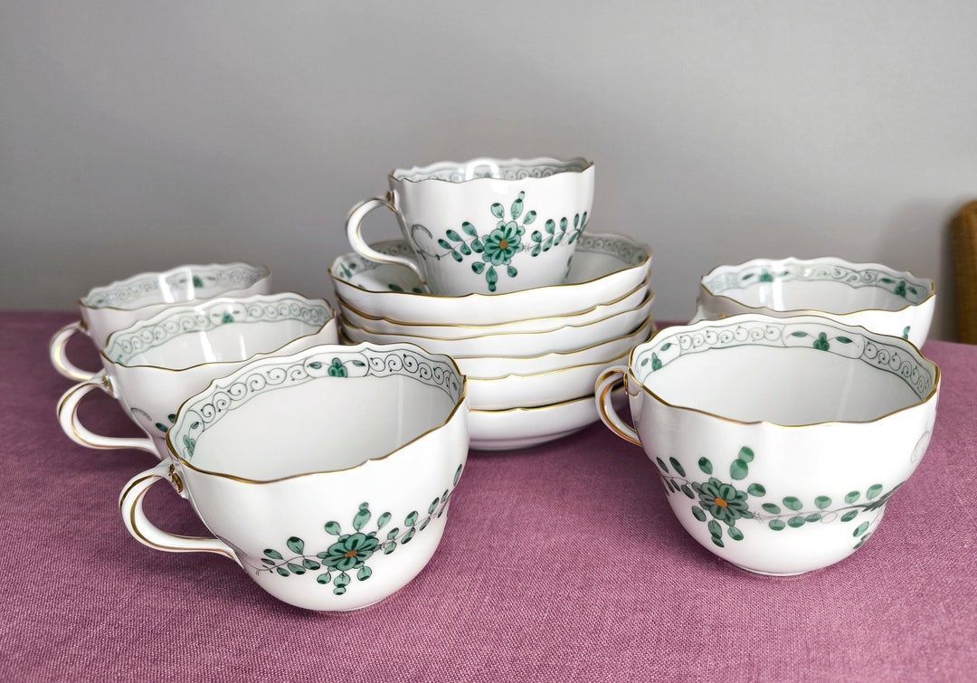1 X Meissen Coffee Cup and Saucer - Hand Painted Porcelain With Blue ...