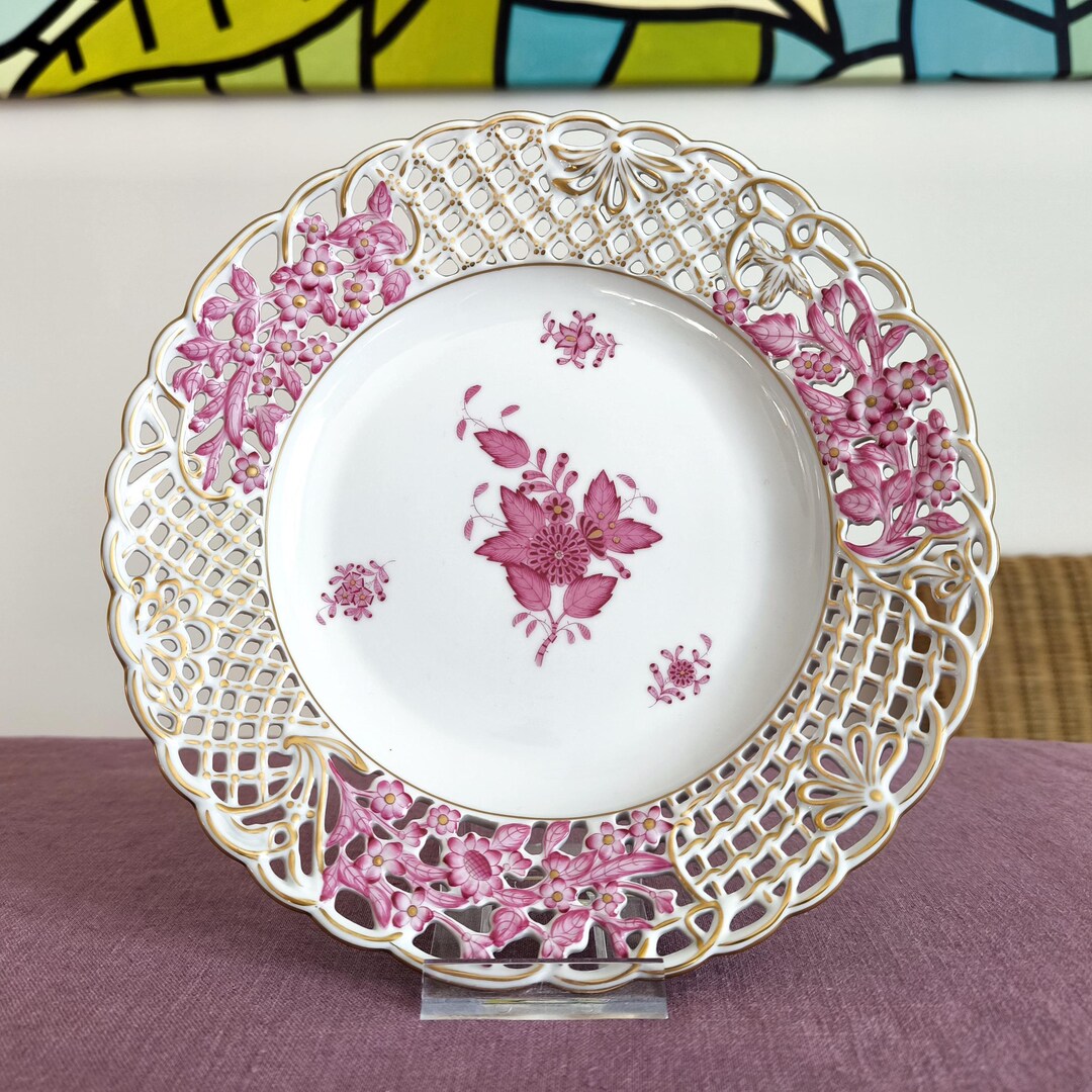 Herend Wall Plate CHINESE BOUQUET Raspberry Handpainted Reticulated ...