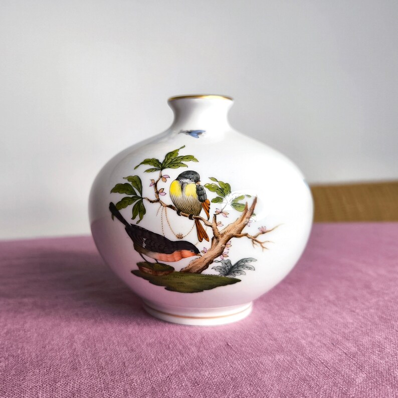 Herend Vase Rothschild Bird Handpainted Vase Herend Hungary Fine China Porcelain Herend ...