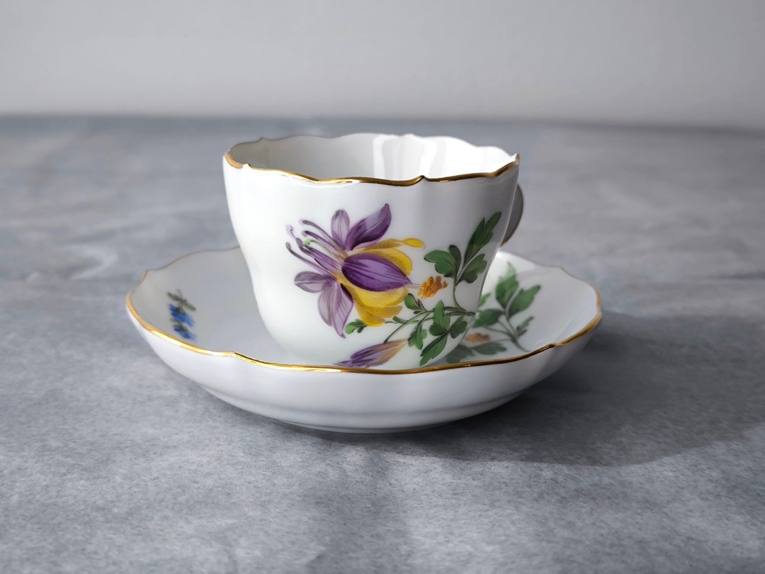 Meissen Espresso Cup Blue Crossed Swords Coffee Cup With Saucer Flowers ...