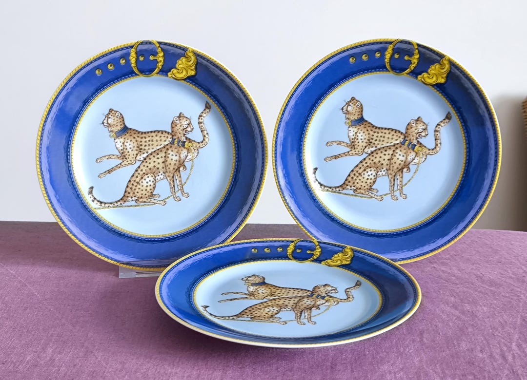 Porcelaine De Paris Limoges “chasses Royales” Cheetah Plates – French ...
