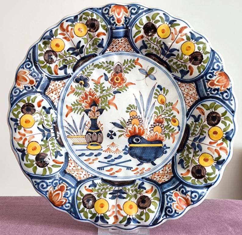 Antique 19th Century French Rouen Faience Plate, Hand-painted Floral ...