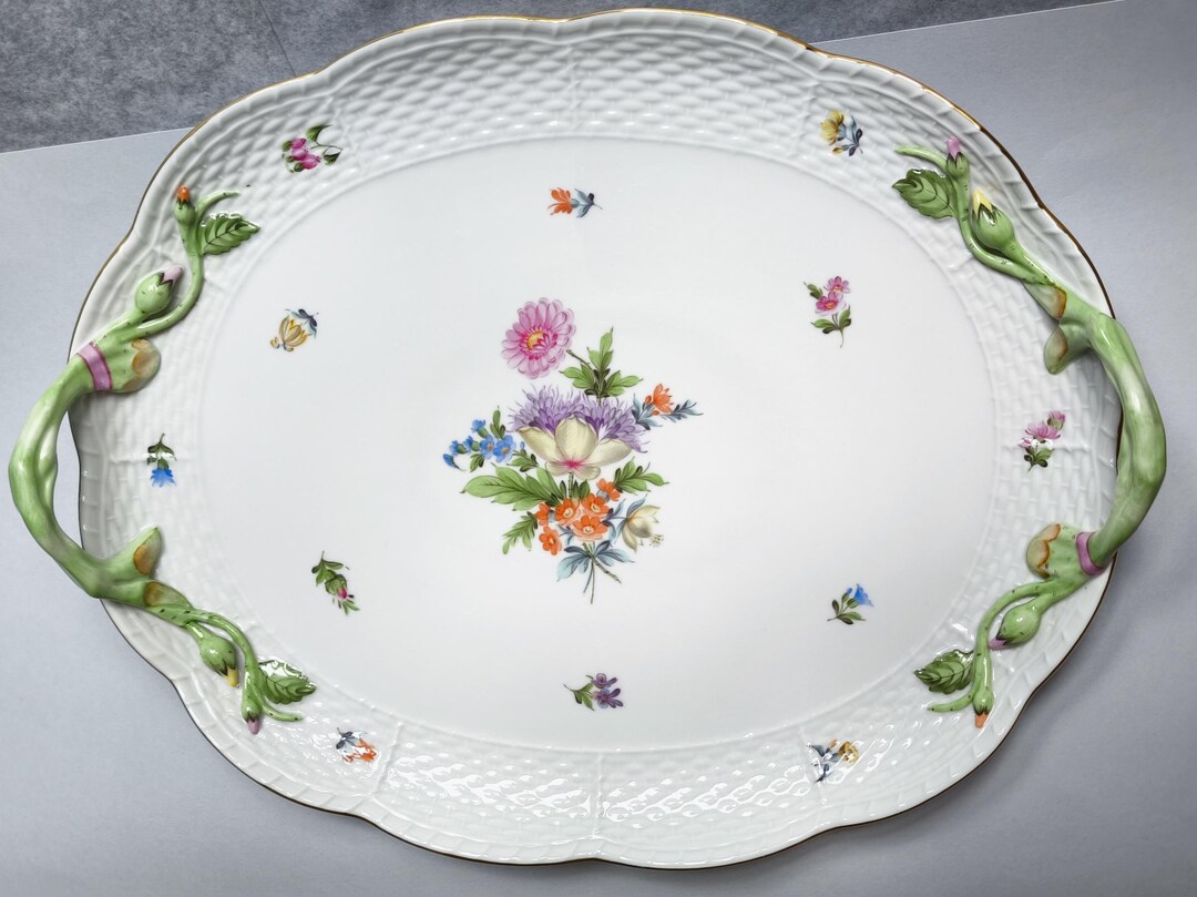 Herend Porcelain Tray With Handles Serving Platter Floral Decor, Herend ...