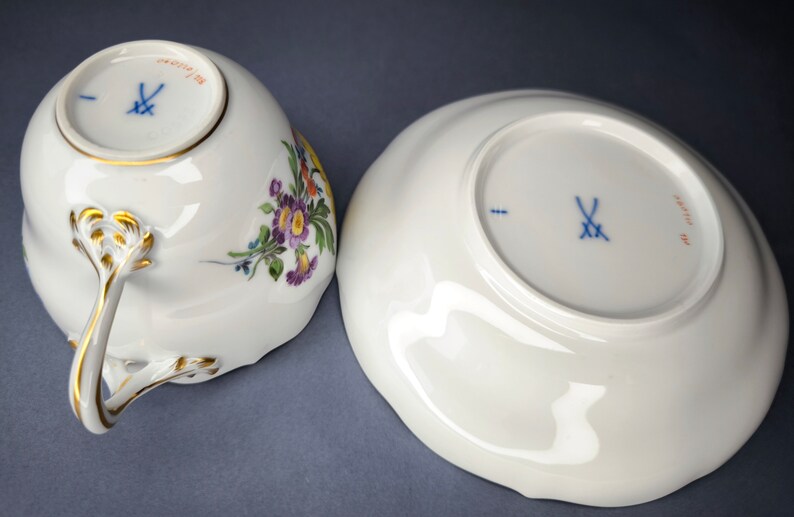 Meissen Coffee Set Blue Crossed Swords Coffee Cup With Saucer Flowers ...