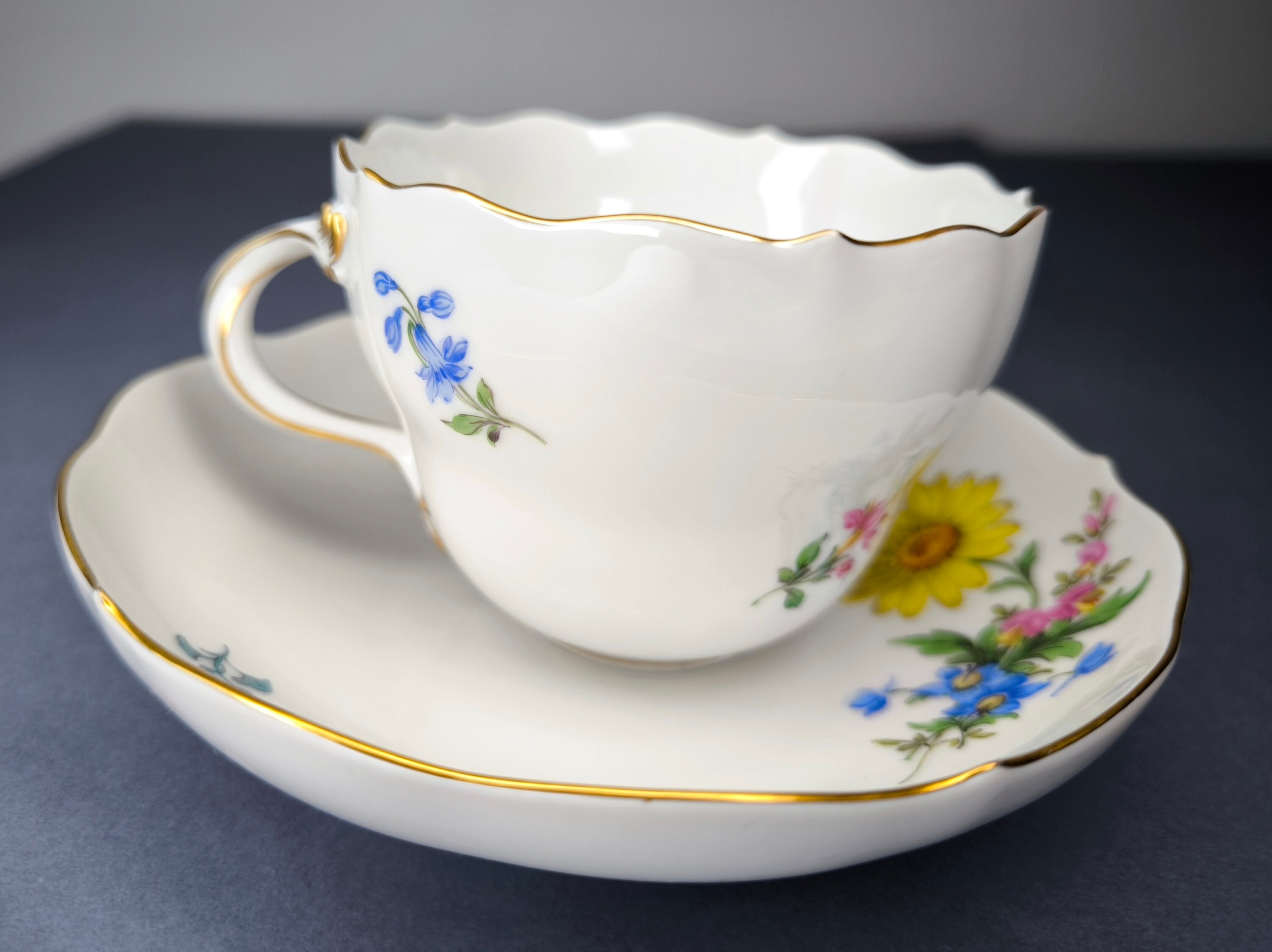 Meissen Coffee Set Blue Crossed Swords Coffee Cup With Saucer Flowers ...
