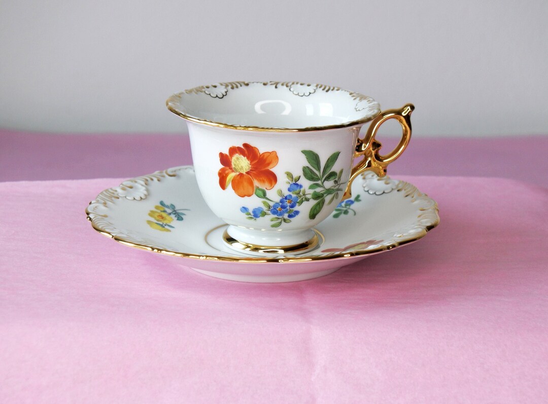 Meissen Espresso Cup Blue Crossed Swords Coffee Cup With Saucer Flowers ...