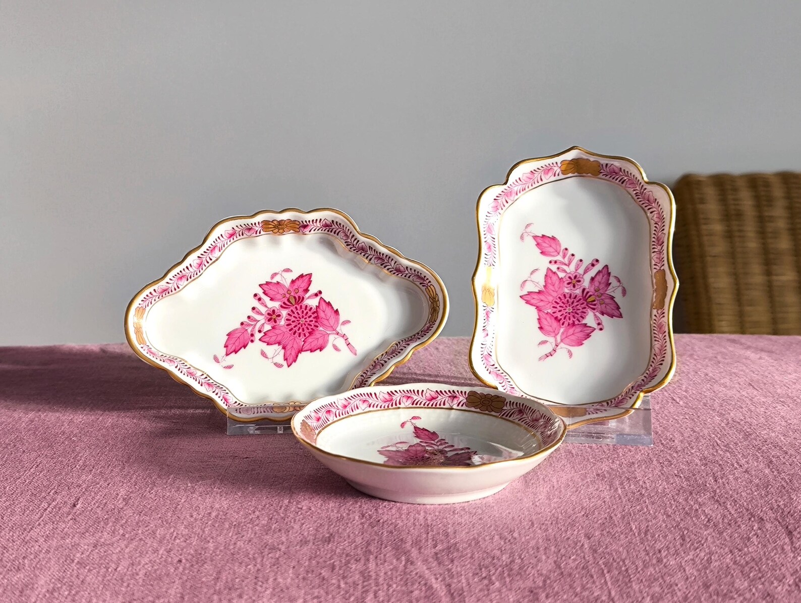 3 Herend Small Dishes Apponyi Purple, Handpainted Herend Hungary Fine ...