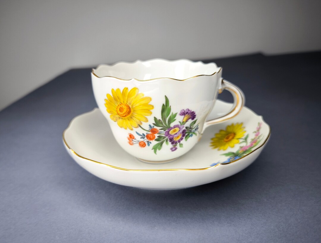 Meissen Coffee Set Blue Crossed Swords Coffee Cup With Saucer Flowers ...