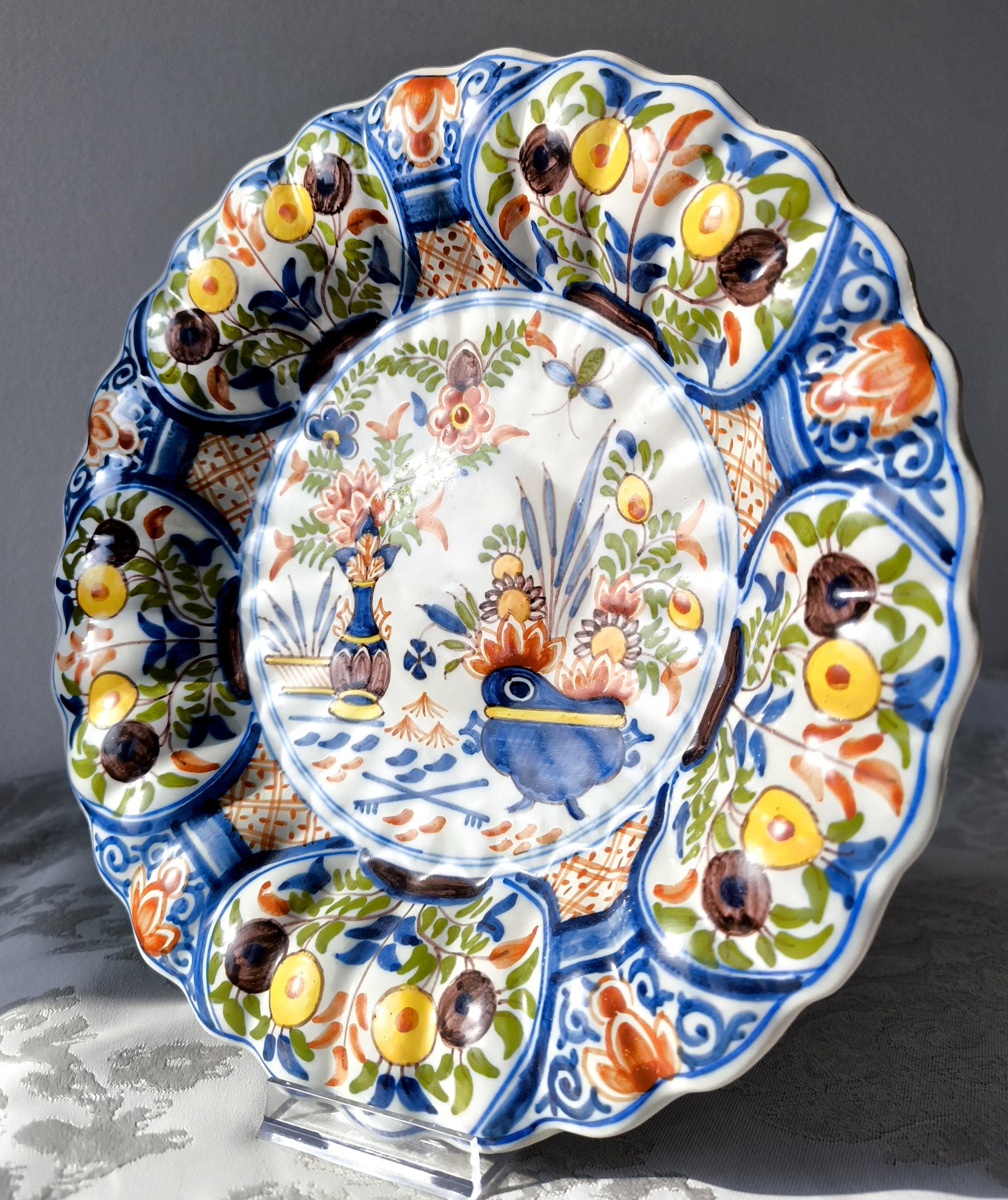 Antique 19th Century French Rouen Faience Plate, Hand-painted Floral ...