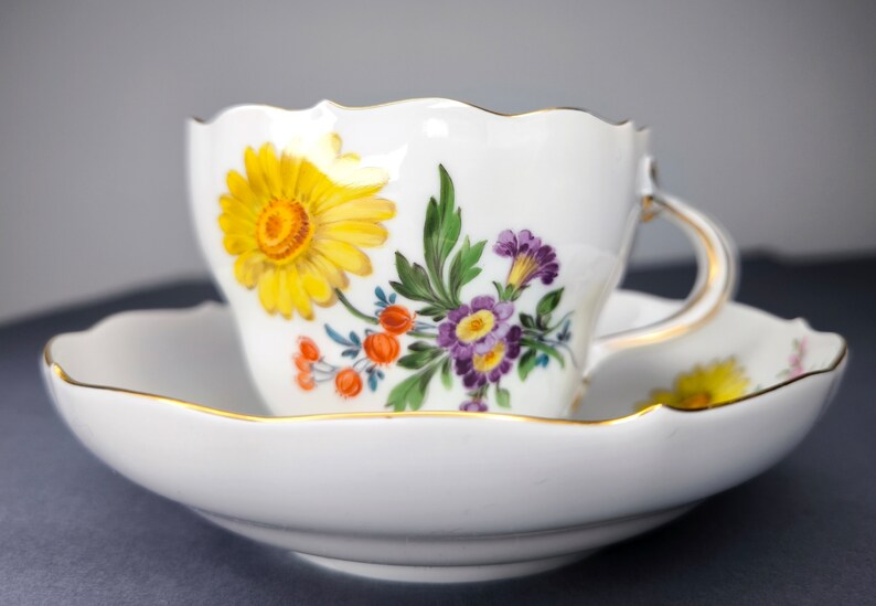Meissen Coffee Set Blue Crossed Swords Coffee Cup With Saucer Flowers ...