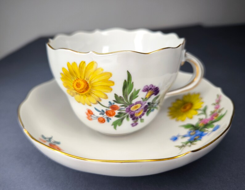 Meissen Coffee Set Blue Crossed Swords Coffee Cup With Saucer Flowers ...