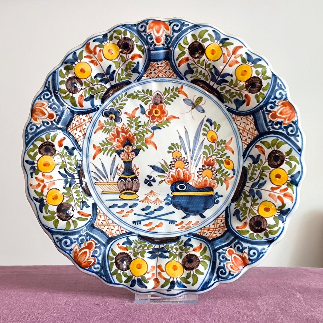 Antique 19th Century French Rouen Faience Plate, Hand-painted Floral ...